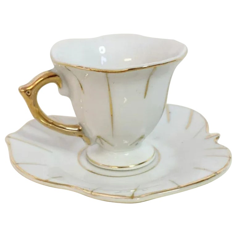 Vintage Porcelain Tea Set, White with Gold Trim For Sale at 1stDibs