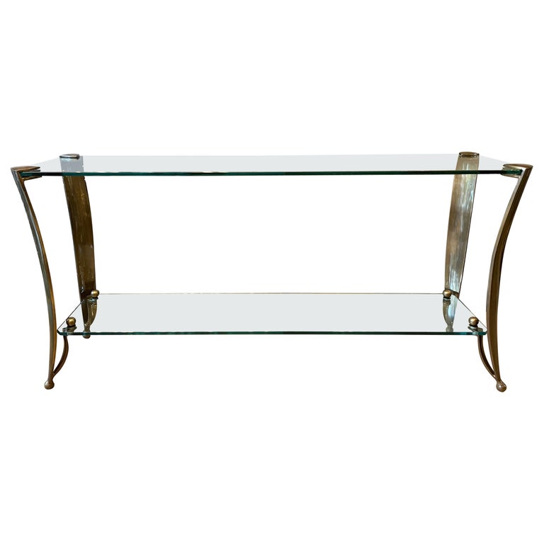 Large French Bronze and Glass Console Table For Sale at 1stDibs