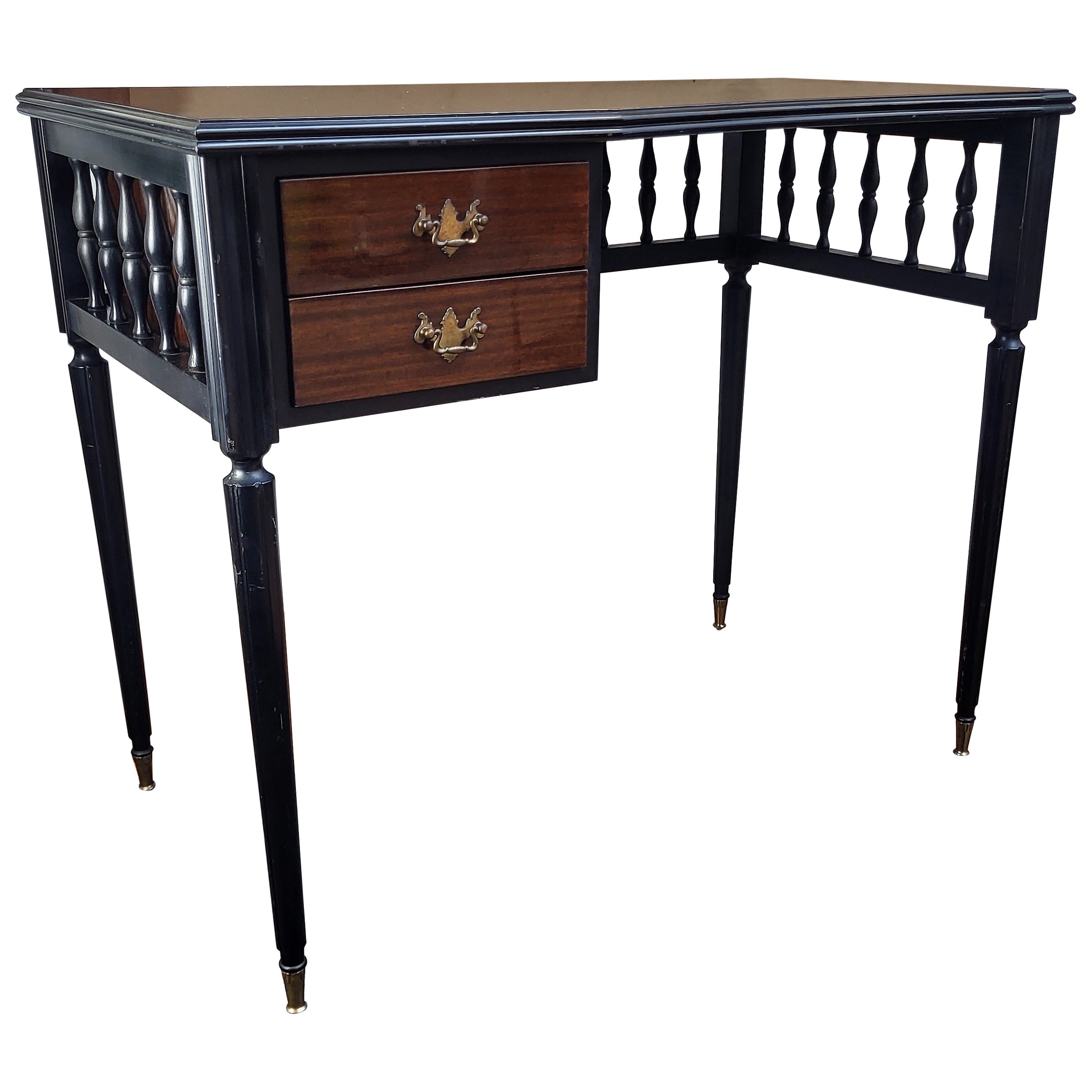 1960s Italian Art Deco Midcentury Walnut Brass Slant Front Desk Table ...