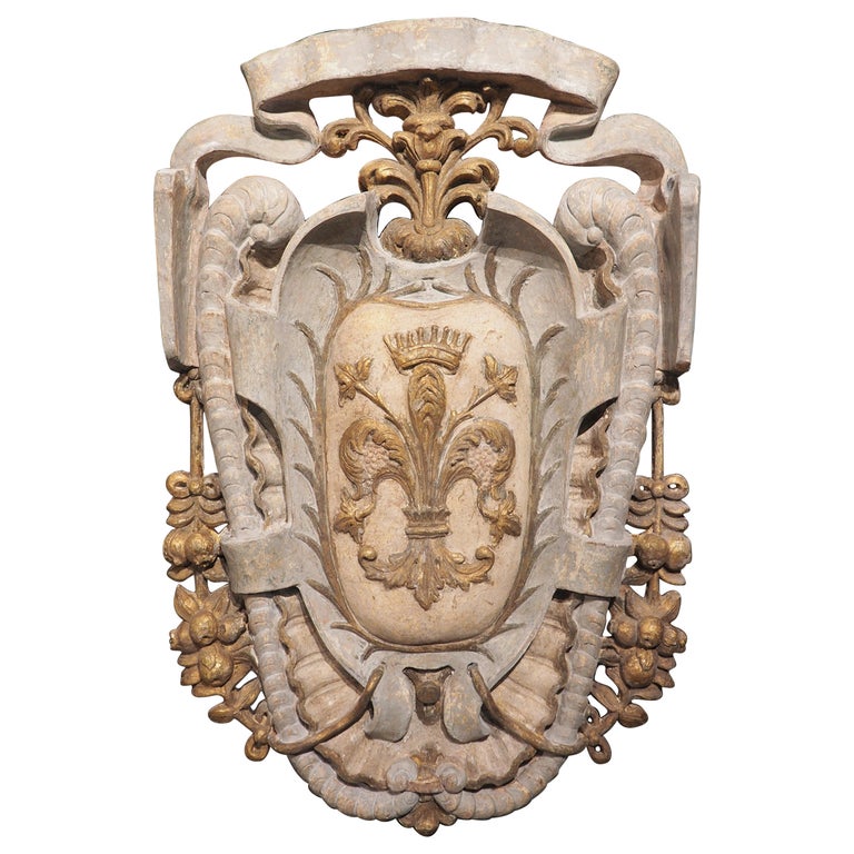 Carved and Painted Italian Wooden Plaque featuring the Giglio of ...