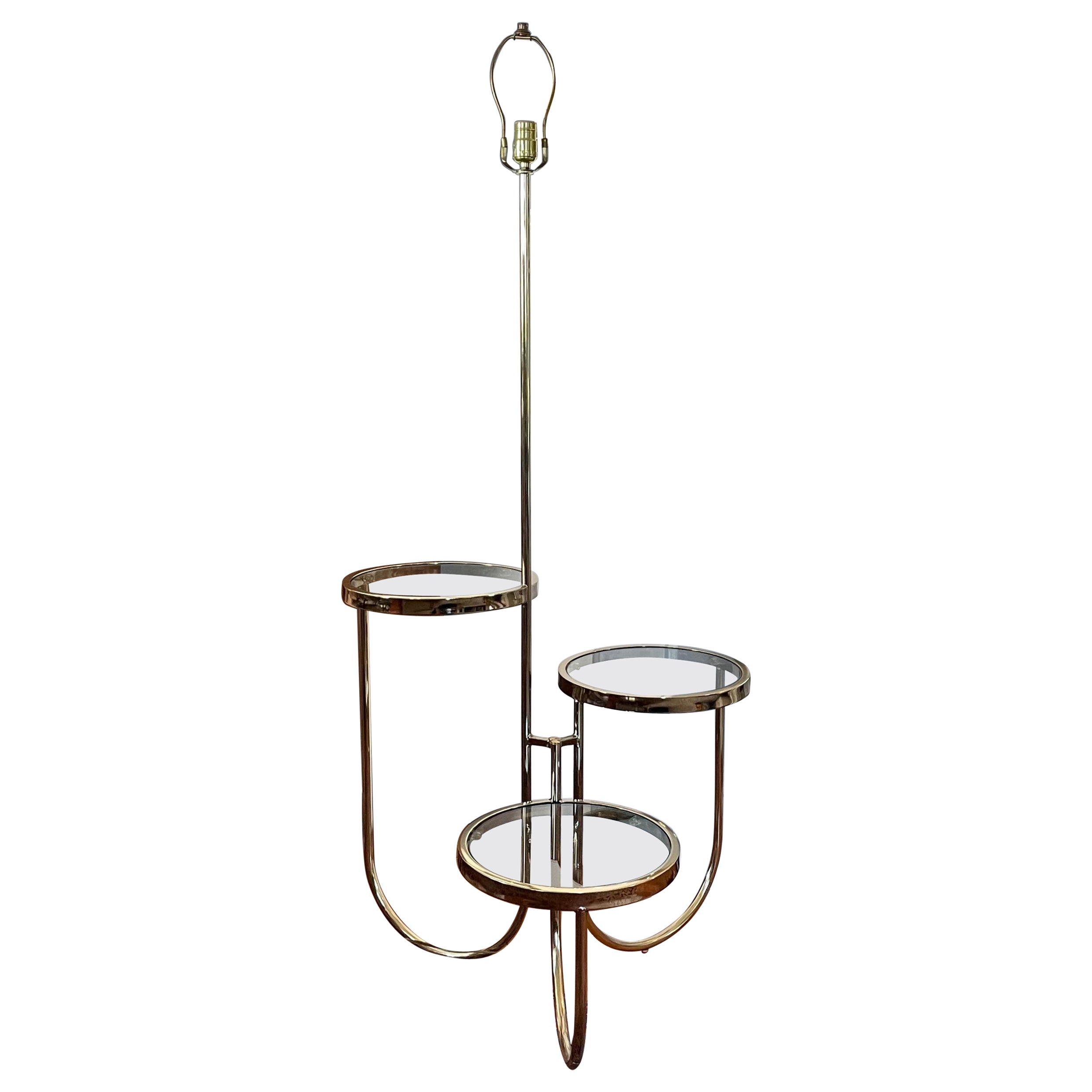 Chrome Floor Lamp with Three Circular Built-In Stand Tables For Sale at ...