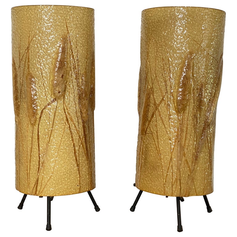 Mid Century Cattail Lamps on Iron Base For Sale at 1stDibs