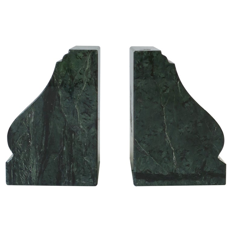 Italian Dark Green Marble Bookends, Pair For Sale at 1stDibs