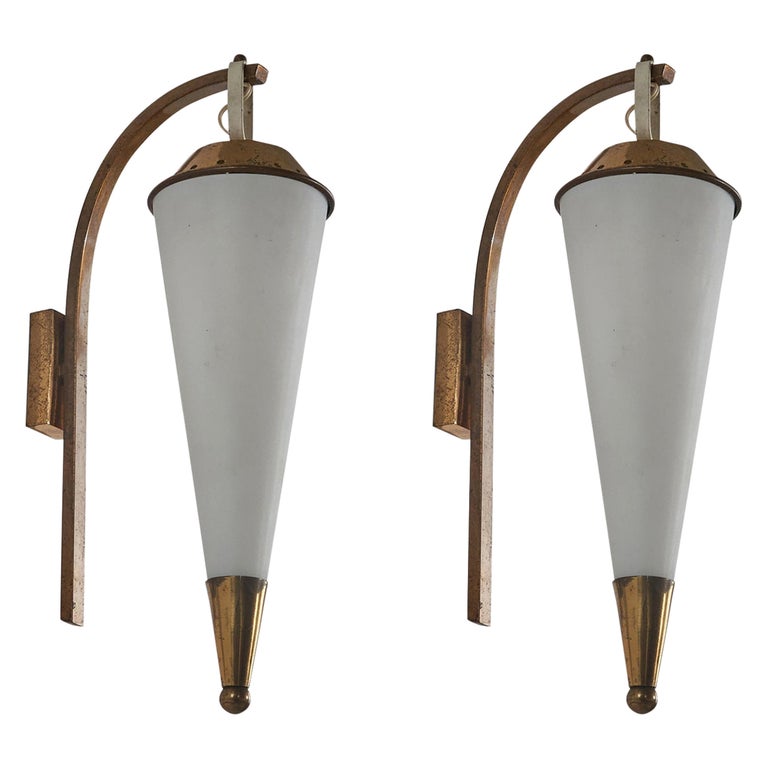 Italian Designer Wall Lights Brass Glass Italy 1950s For Sale At 1stdibs