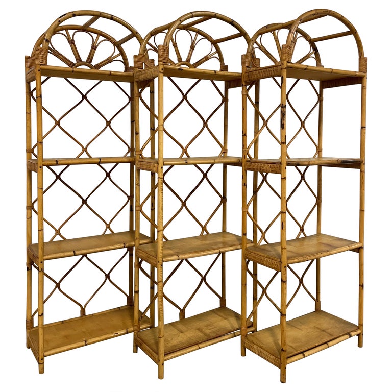 Set of Three Vintage Bamboo Sunburst Etageres For Sale at 1stDibs