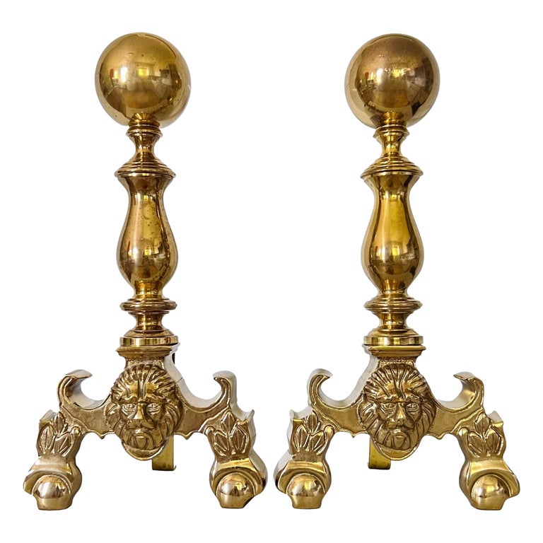 Mid-20th Century French Empire Style Brass Cannonball Andirons For Sale ...