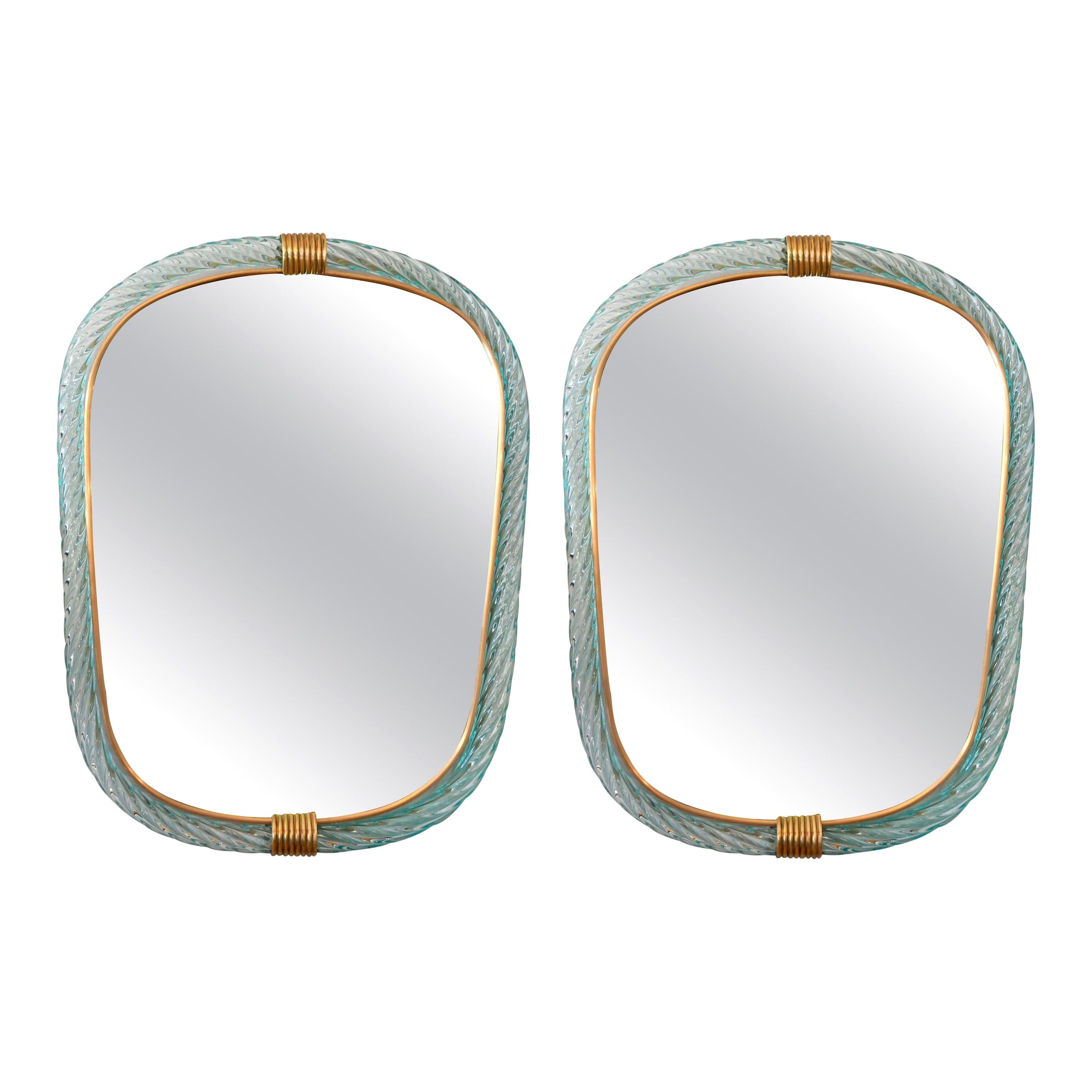 Pair of Pale Green Portrait Murano Rope 'Firenze' Mirrors at 1stDibs