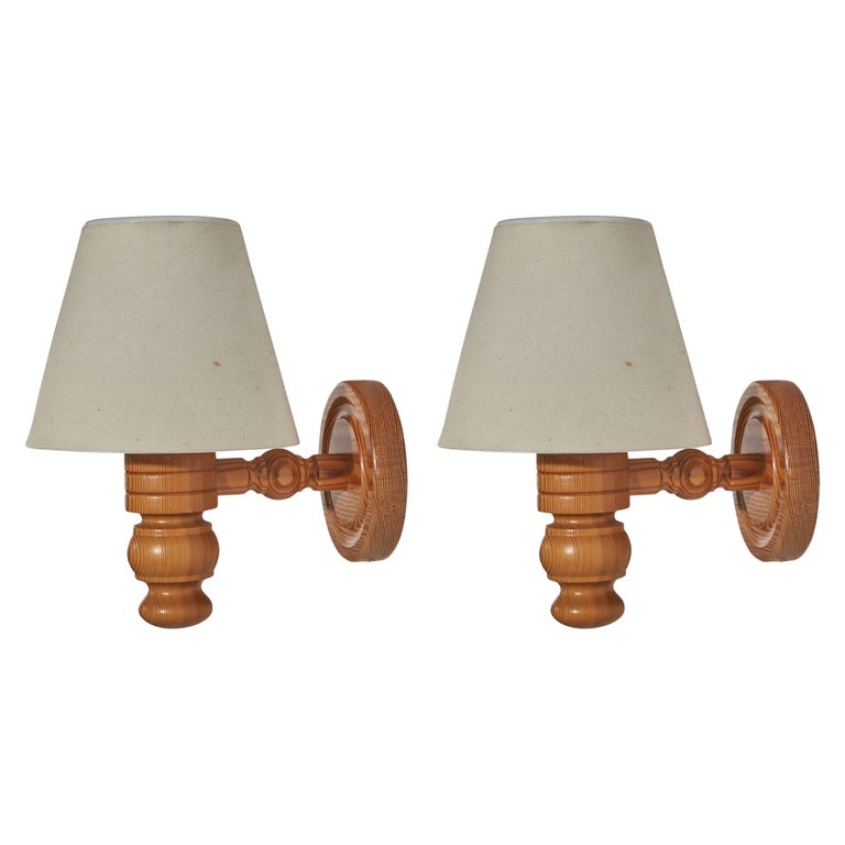 Swedish Designer, Sconces, Pine, Fabric, Sweden, C. 1970s For Sale at ...