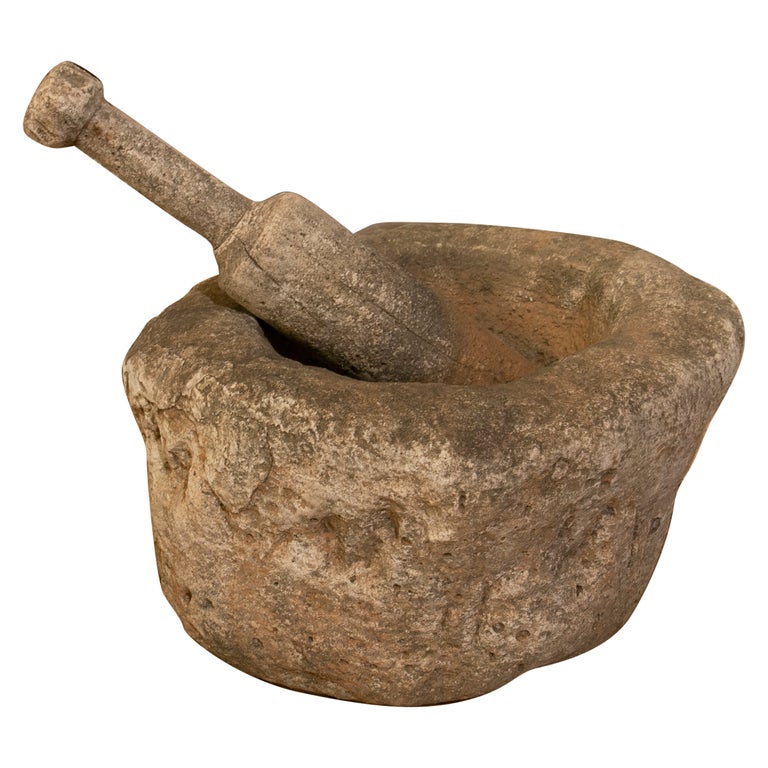 Antique Stone Mortar with Mallet For Sale at 1stDibs