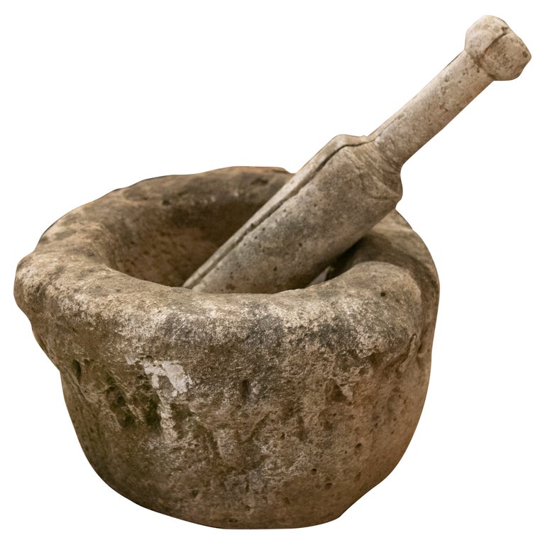 Antique Stone Mortar with Mallet at 1stDibs