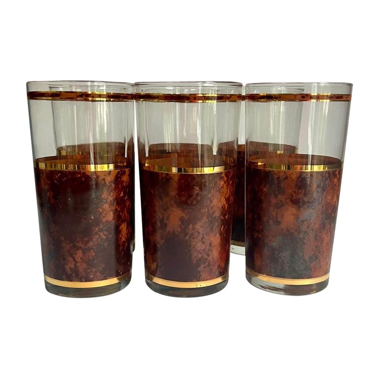 Vintage Tortoise and Gold Glasses - Set of 6 For Sale at 1stDibs