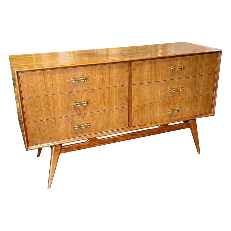 Italian Mid-Century Inlaid Walnut Dresser For Sale at 1stDibs