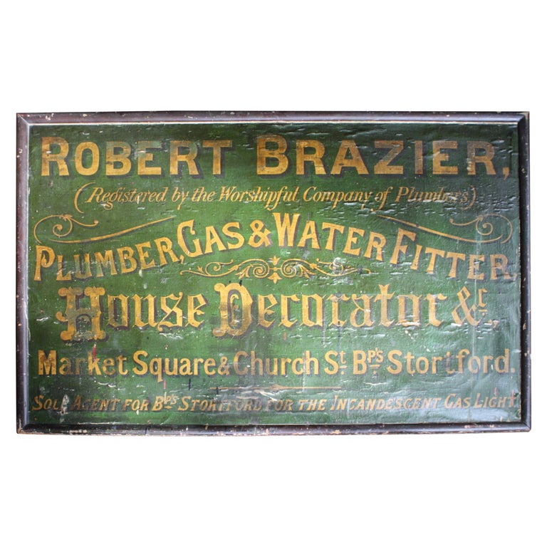 19th C Large Victorian Green and Gilt Trade Shop Sign "Robert Brazier ...