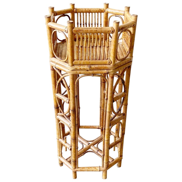 Boho Chic Tortoise Shell Bamboo Plant Stand For Sale at 1stDibs