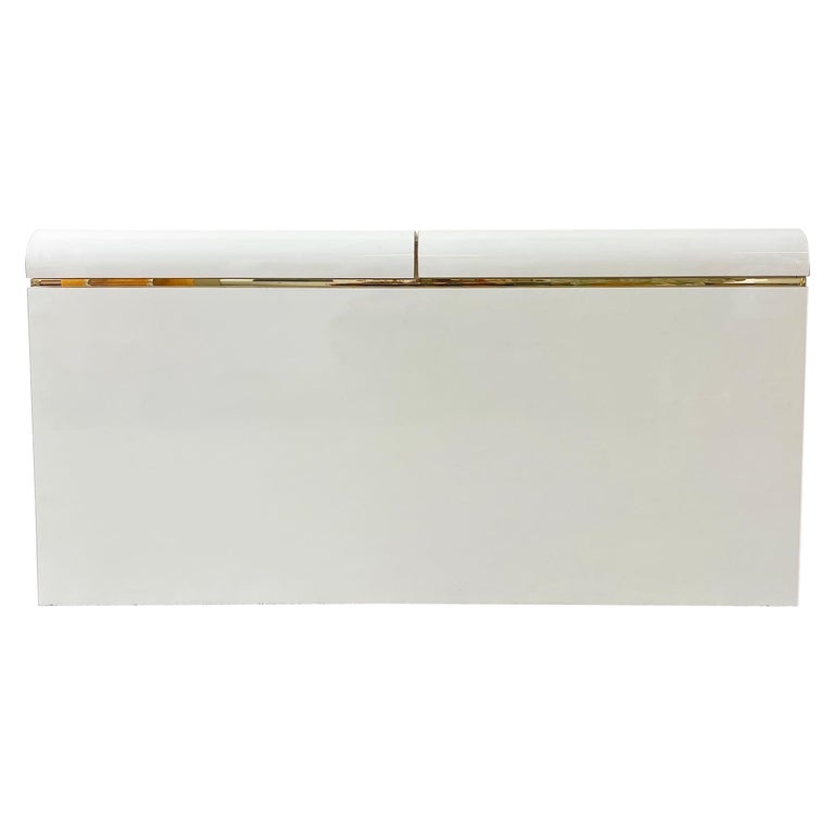 Postmodern Cream Lacquer Laminate Storage Waterfall Headboard with Gold ...