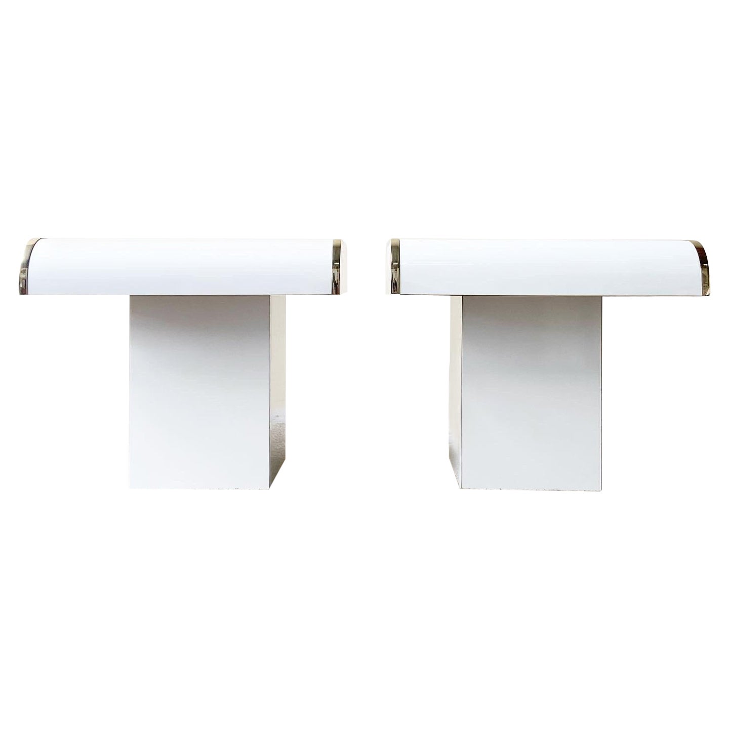 Pair of Postmodern White Lacquer Laminate Waterfall Side Tables with ...