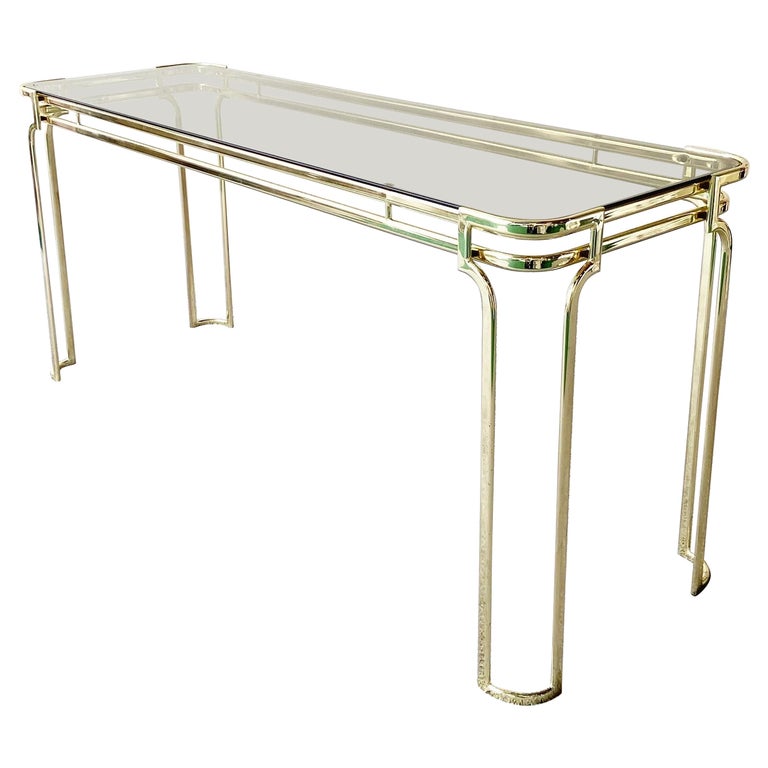 Hollywood Regency Smoked Glass Top Console Table For Sale at 1stDibs