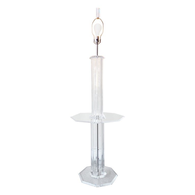 Postmodern Octagonal Lucite Floor Lamp Side Table For Sale at 1stDibs