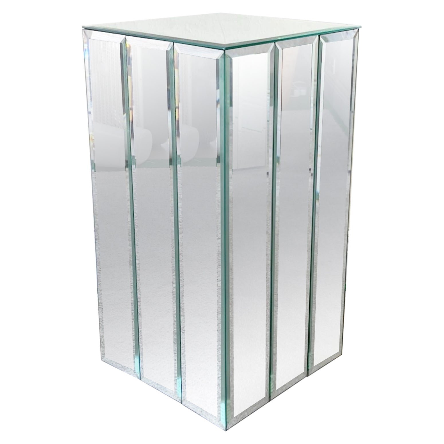 Skyscraper Style Mirrored Pedestal with Hand-Beveled Panels at 1stDibs