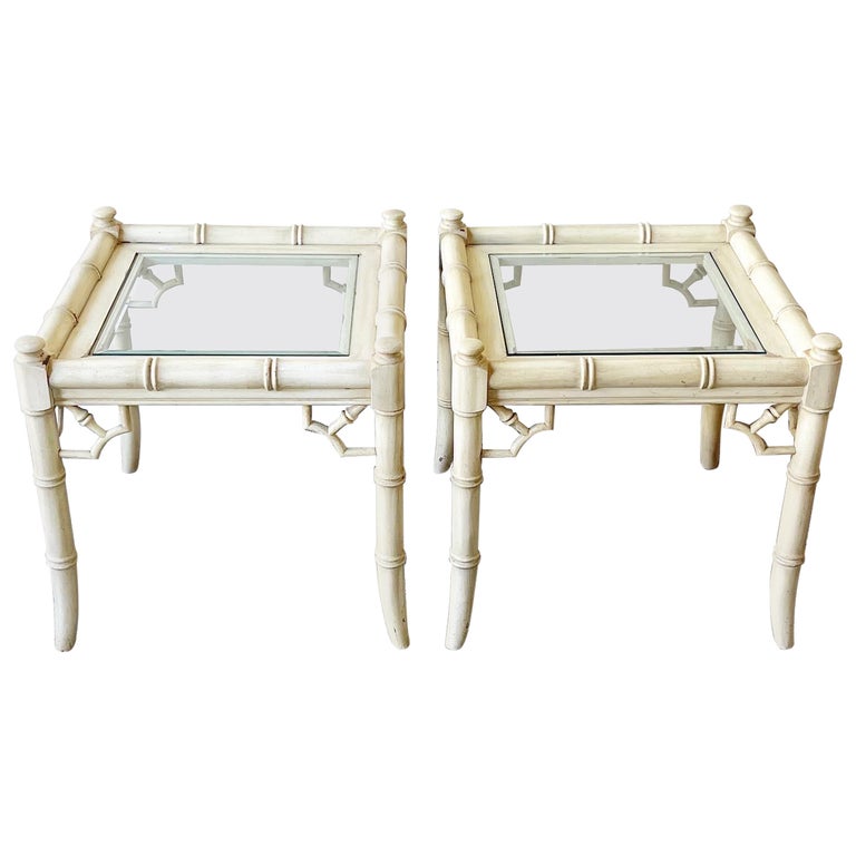 Vintage Faux Bamboo Glass Top Side Tables by Thomasville For Sale at ...