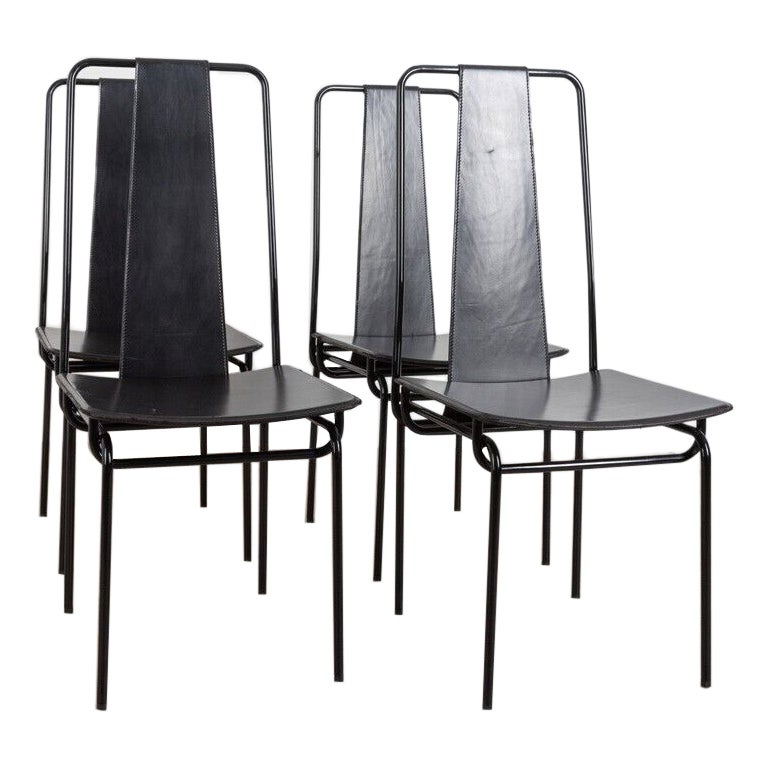 SET OF 4 CHAIRS IN LEATHER FROM THE 80s DESIGN A. DEL LAGO FOR MISURA ...