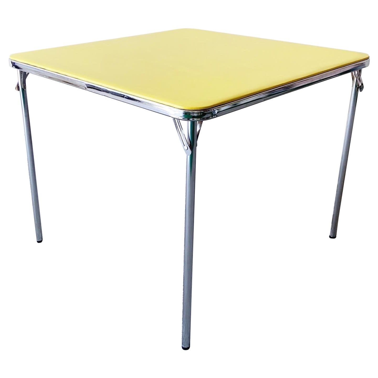 Mid-Century Modern Yellow Leatherette Top Chrome Fold Up Card Table For ...