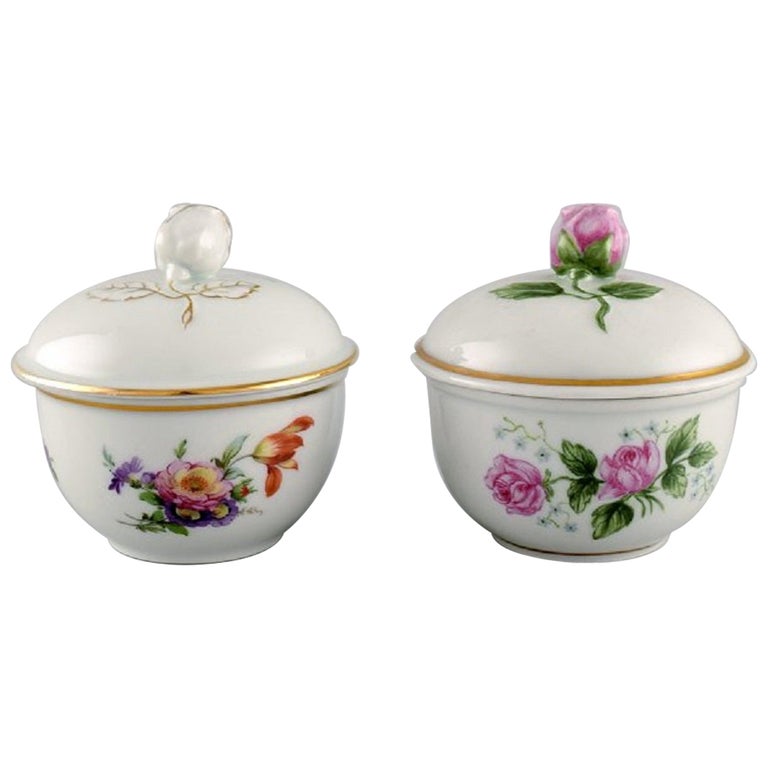 Fürstenberg, Germany. Two antique lidded bowls in hand-painted ...