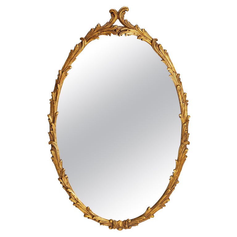 Large Italian Gold Oval Mirror For Sale at 1stDibs
