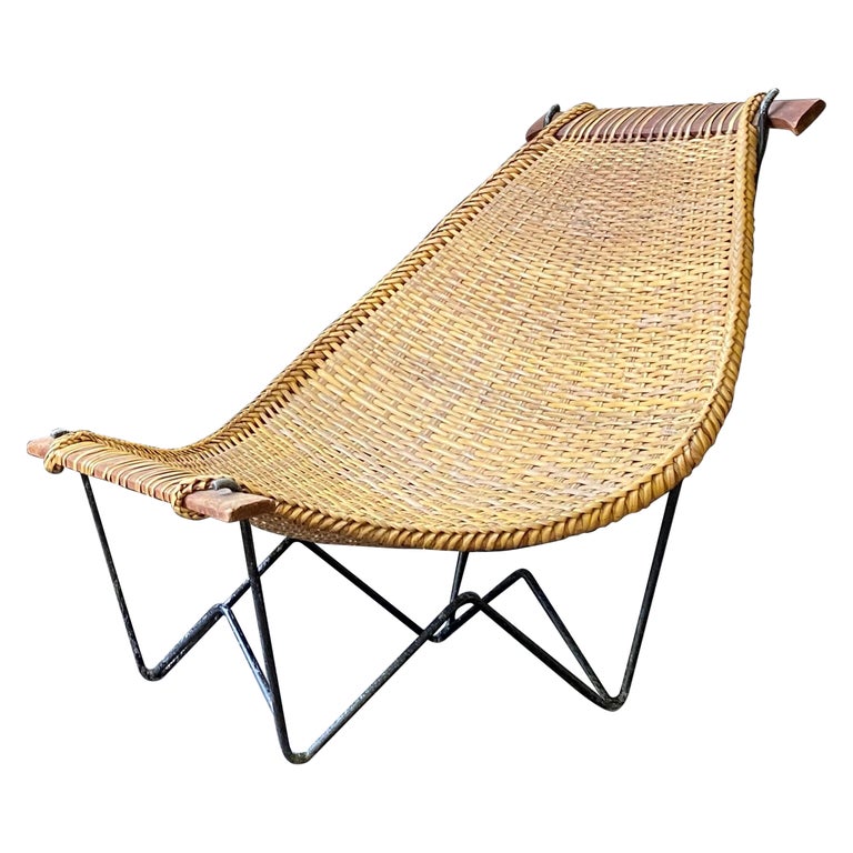 John Risley Hand-Woven Rattan Cane and Iron Duyan Lounge Chair for ...