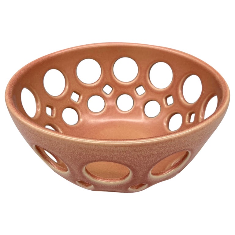 Pink Pierced Ceramic Tabletop Bowl, in Stock For Sale at 1stDibs