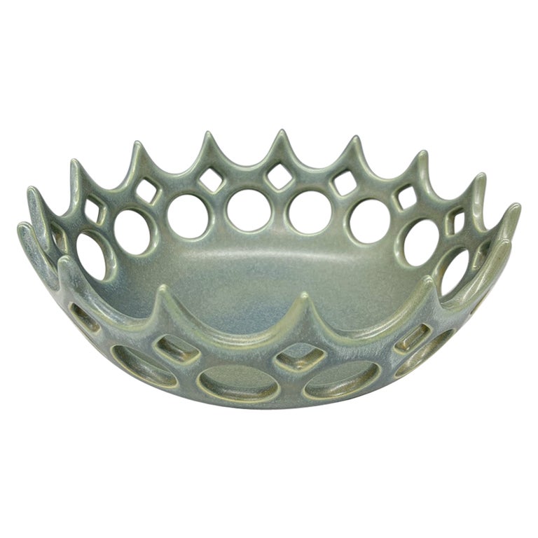 Blue/Green Pierced Cylindrical Ceramic Fruit Bowl For Sale at 1stDibs