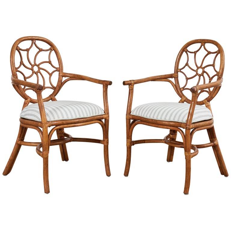 Pair of McGuire Style Rattan Organic Modern Dining Armchairs For Sale ...