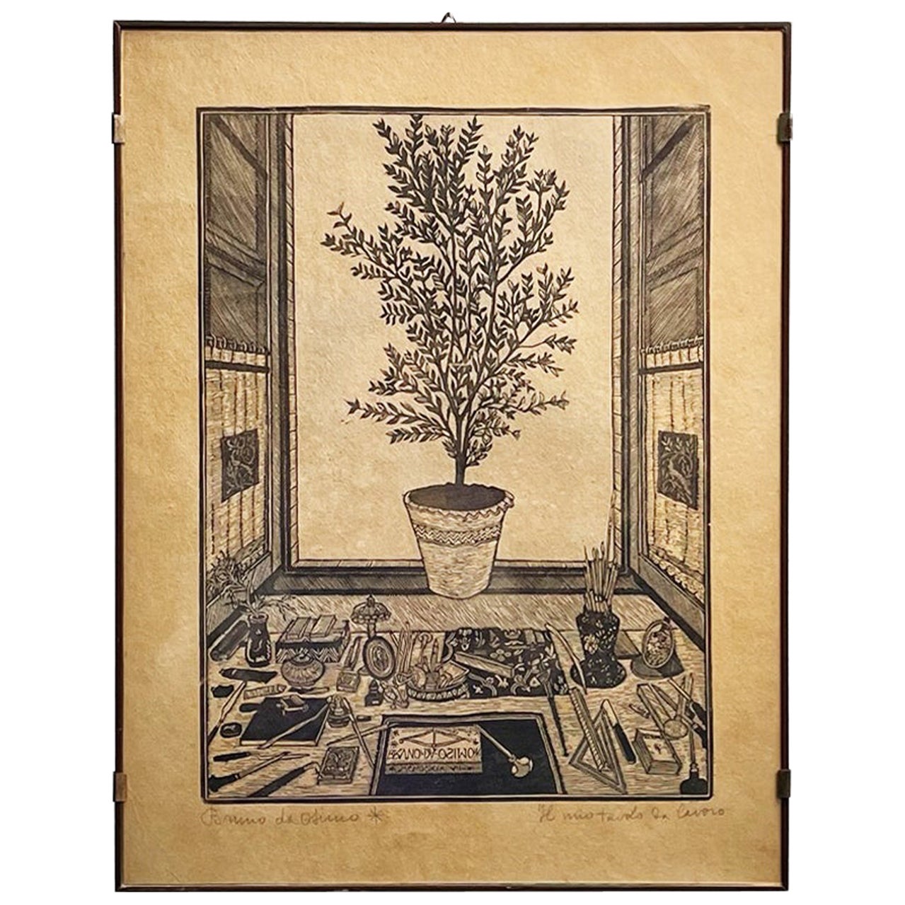 Italian Modern Xylograph Print by Bruno Da Osimo on Brown Paper, 1900 ...