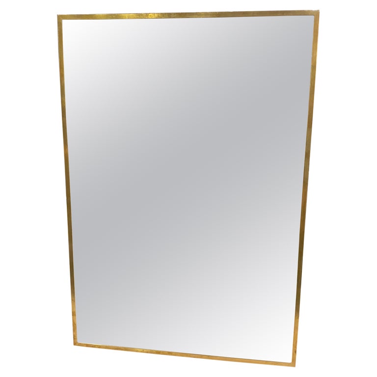 1960s Giò Ponti Style Mid-Century Modern Brass Rectangular Italian Wall Mirror For Sale at 1stDibs