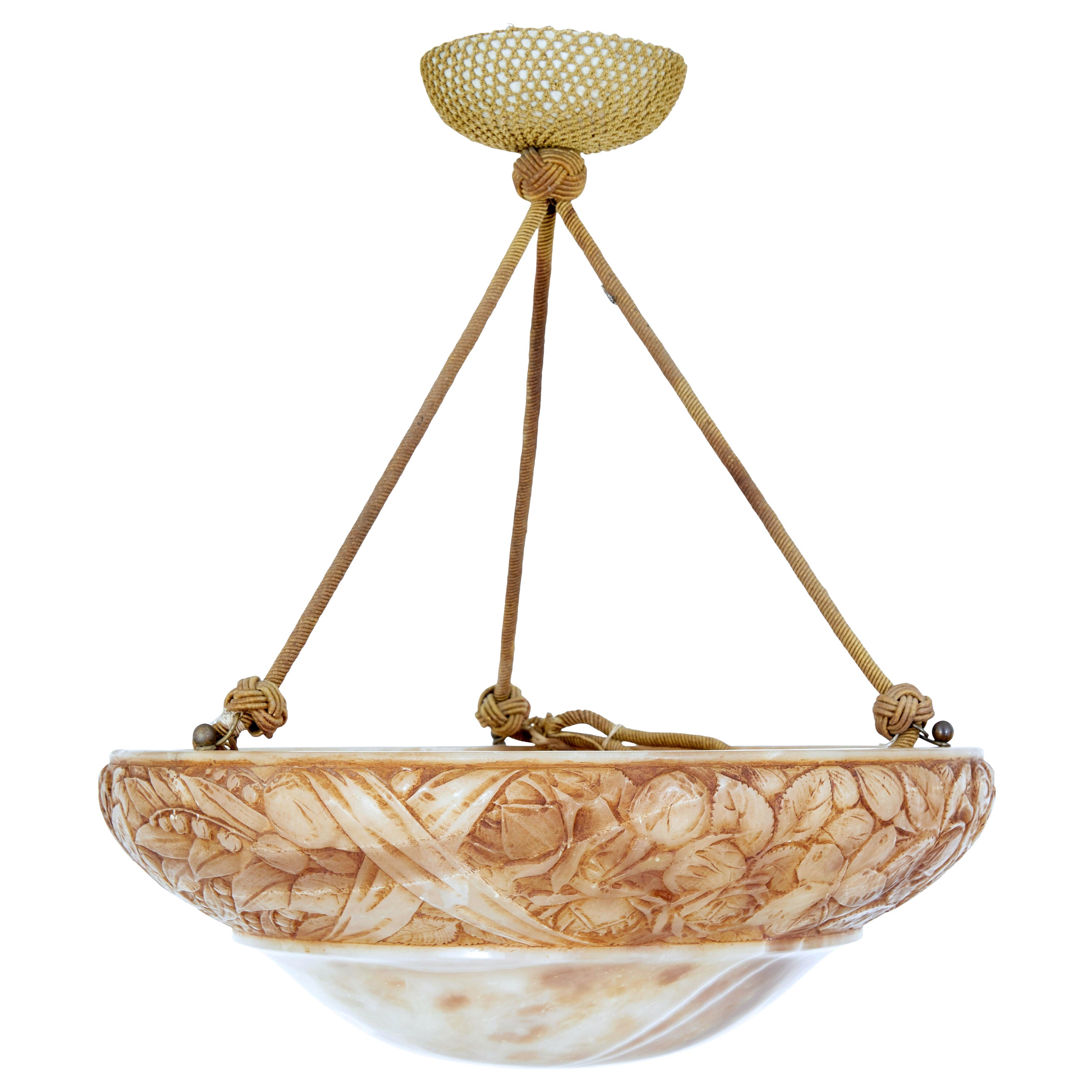 Small Art Deco Alabaster Ceiling Light Chandelier at 1stDibs