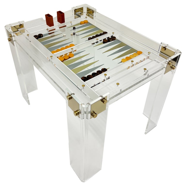 Lucite and Brass Backgammon Table by Charles Hollis Jones For Sale at 1stDibs