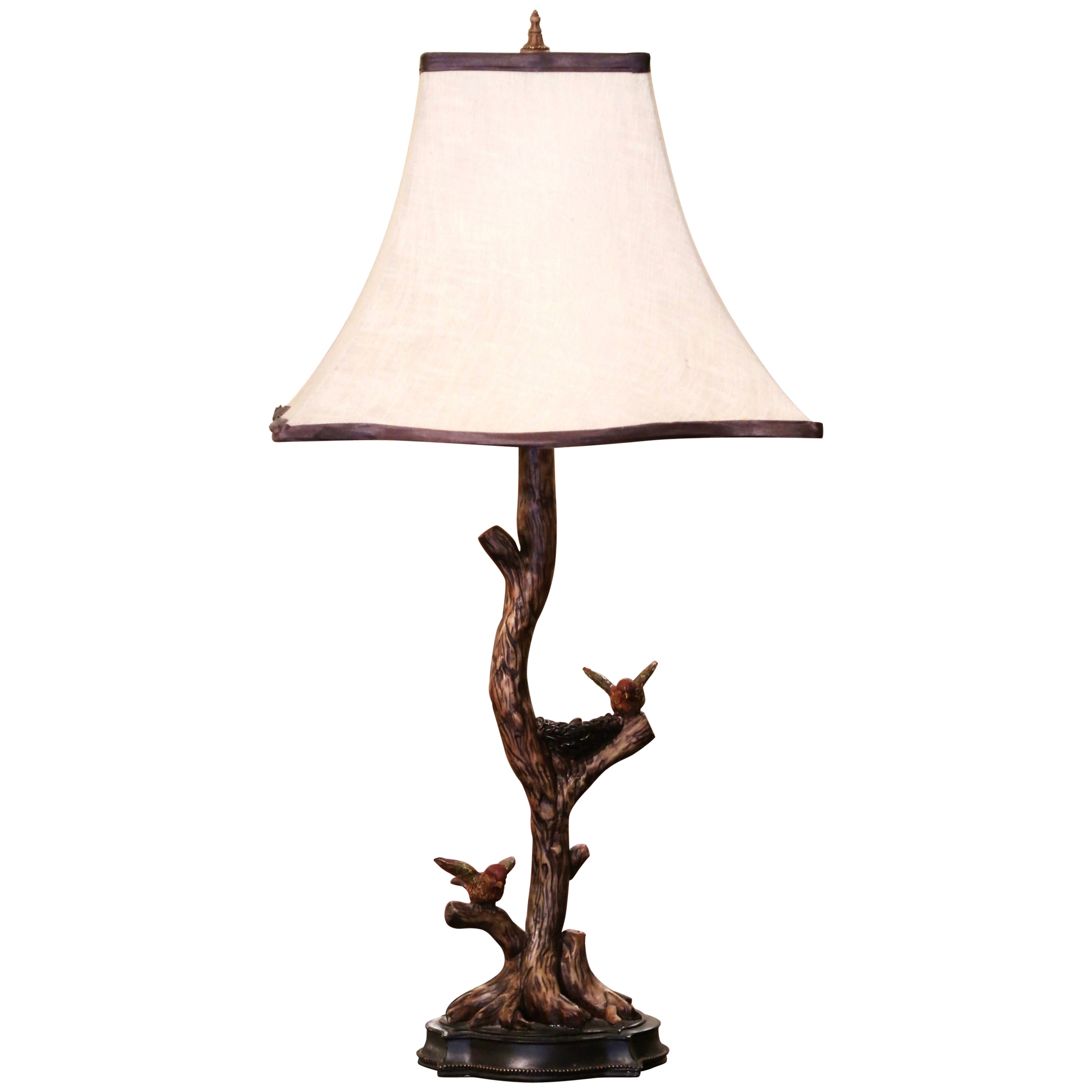 Vintage French Resin Black Forest Tree Form Table Lamp with Birds and ...