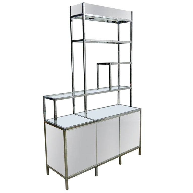 Mid Century Modern to Modern Chrome and Mirrored Etagere Cabinet Style ...