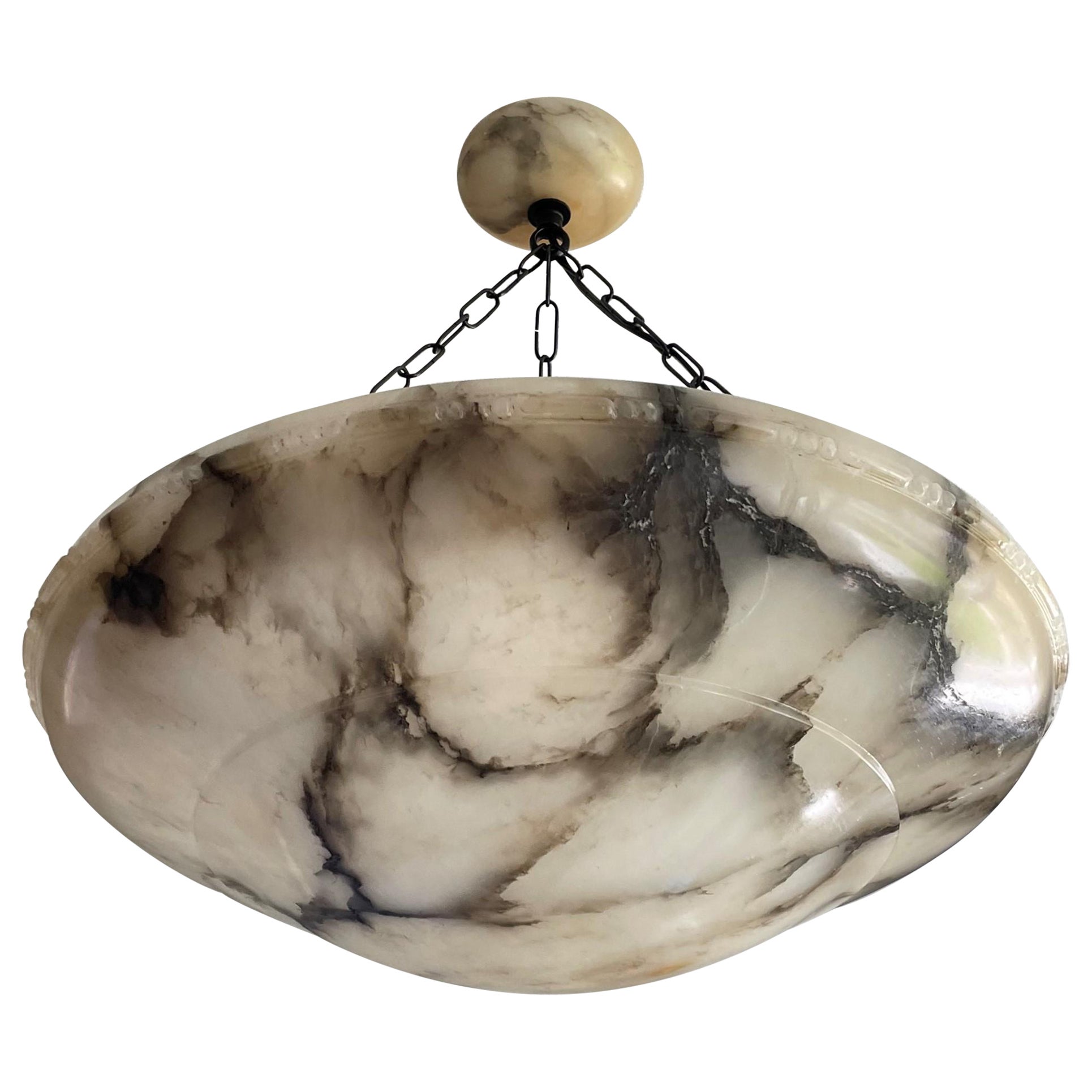 Extra Large Stunning Layered Design White and Black Alabaster Pendant ...