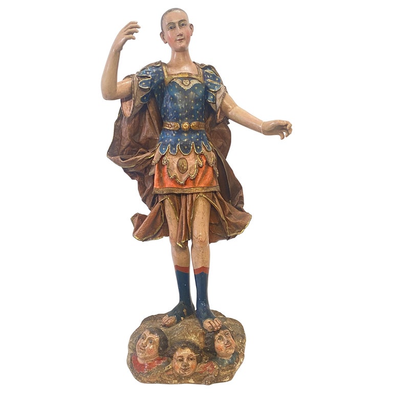 Large 18th Century Spanish Colonial Santo Statue For Sale at 1stDibs