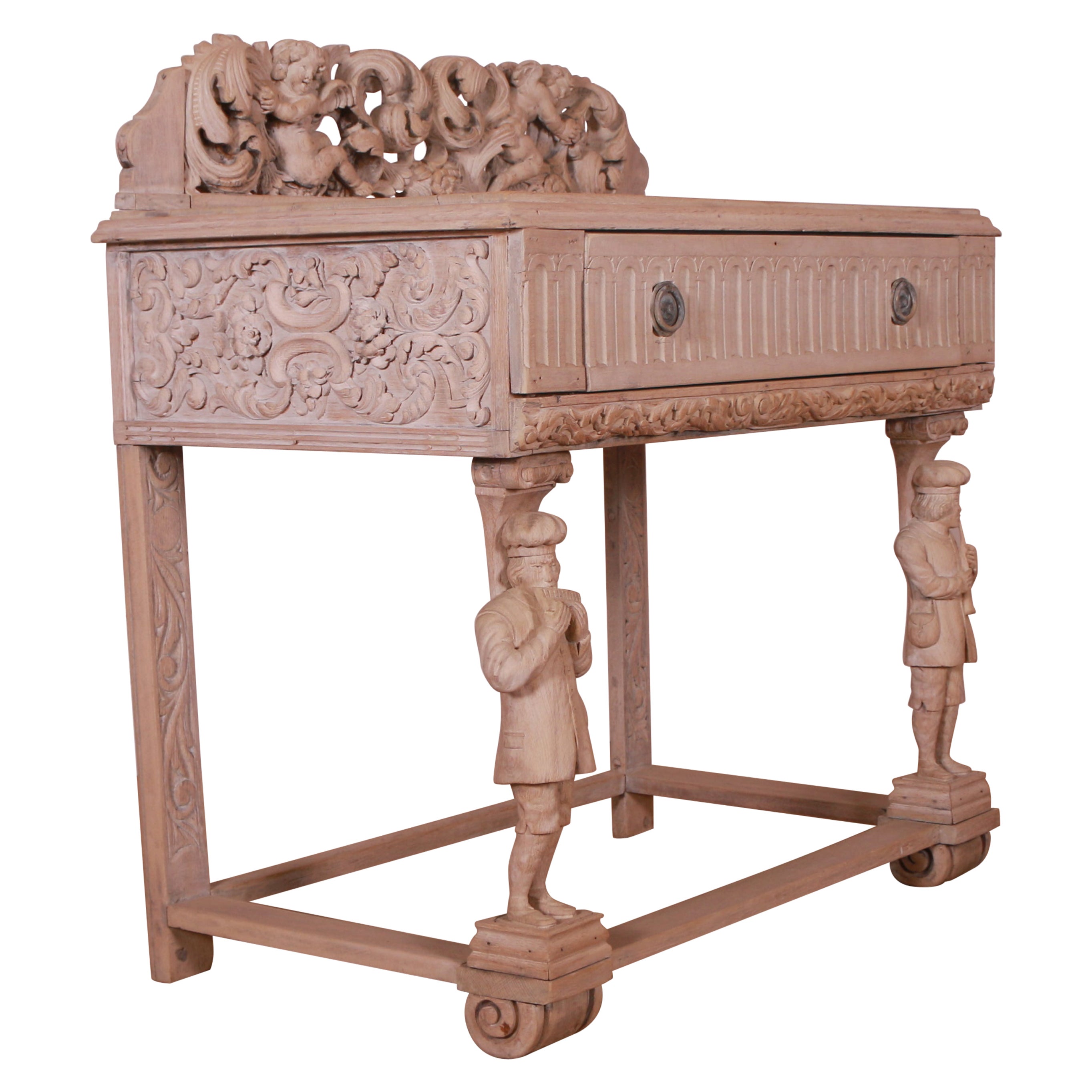 Bleached Carved Wood Table With Eglomise Decoupage Top at 1stDibs