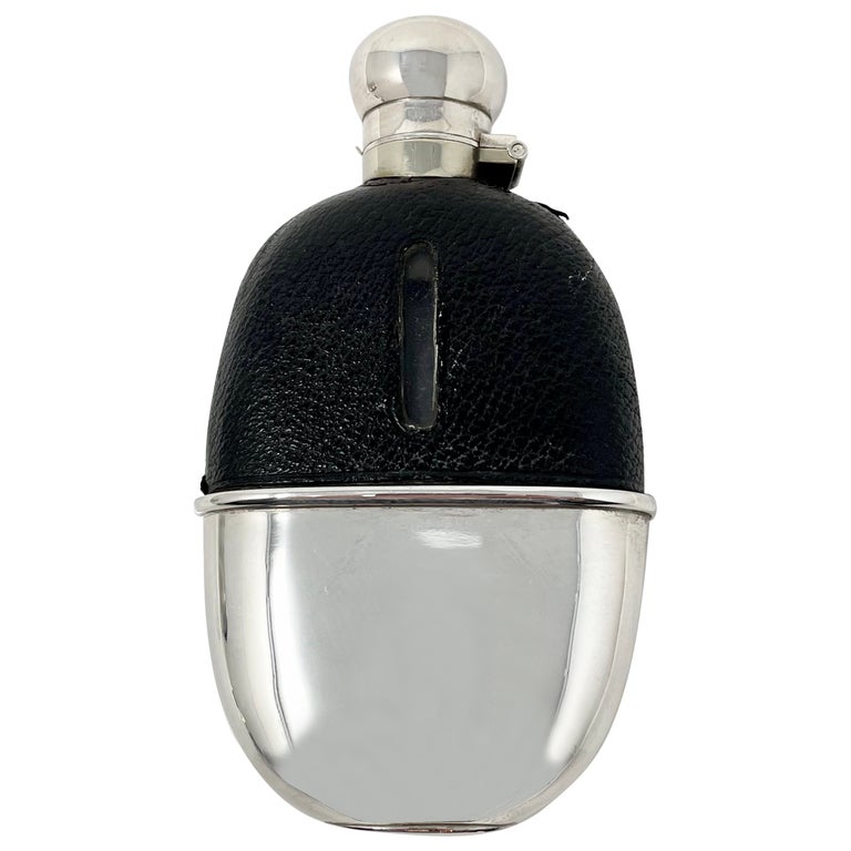 Antique English Sheffield Silver-Plated Hip Flask Mounted with Leather ...