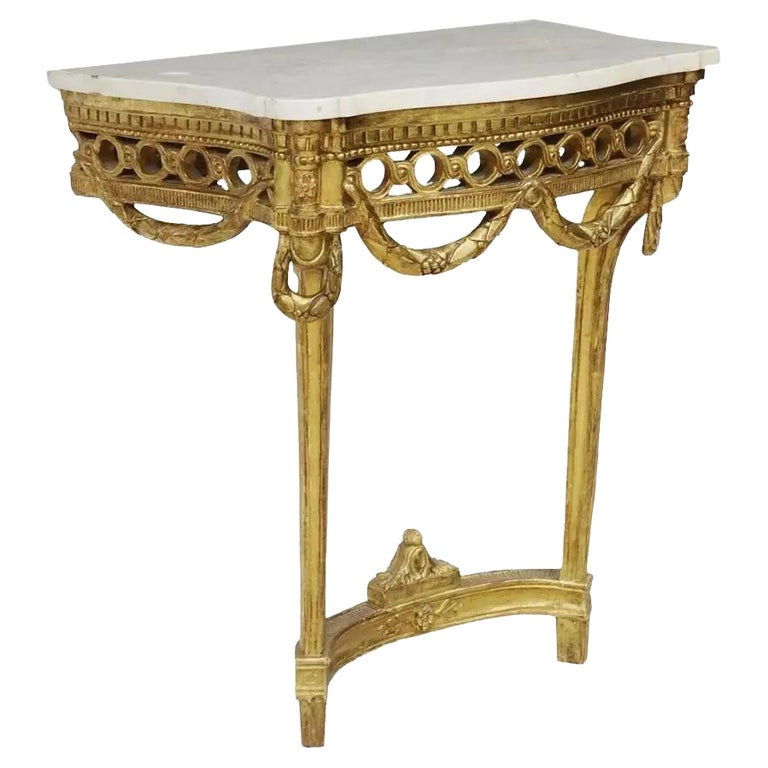 Table console néoclassique Louis XVI en bois doré avec plateau en ...