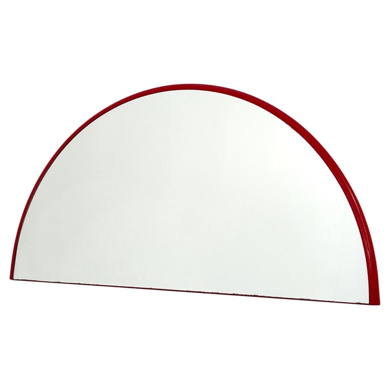 Red Frame Semi-Circle Mirror, 1970s at 1stDibs