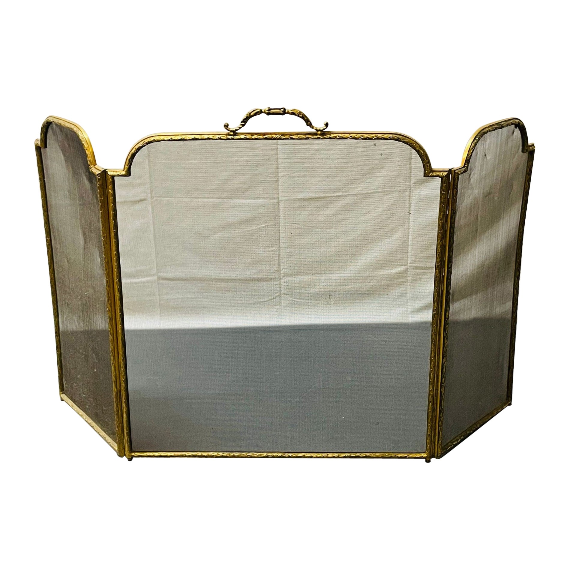 Custom Polished Nickel and Mesh Adjustable Three-Panel Fire Screen For ...