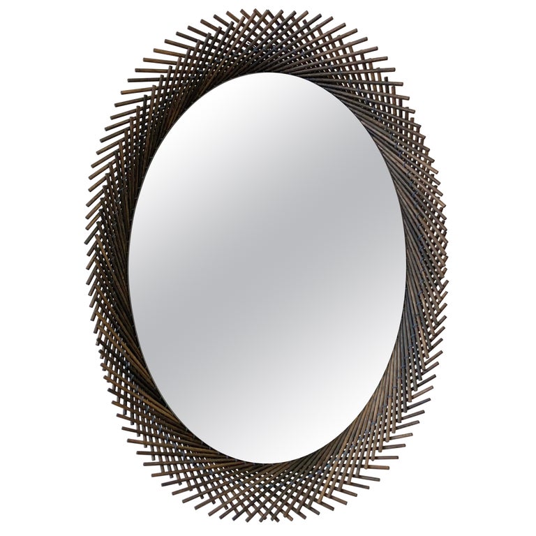 Mooda Mirror Oval 28 / Oxidized Oak Wood, Clear Mirror by Indo For Sale ...