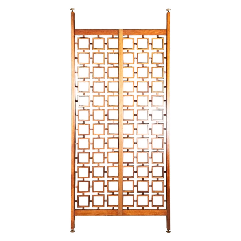 Italian Mid-Century Solid Wood Handcrafted Screen with Geometric ...