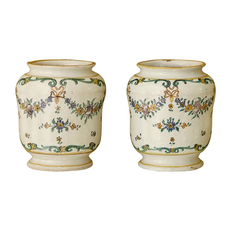 Antique Ceramic Pair of Vases with Flower Decorations, Italy 19th ...