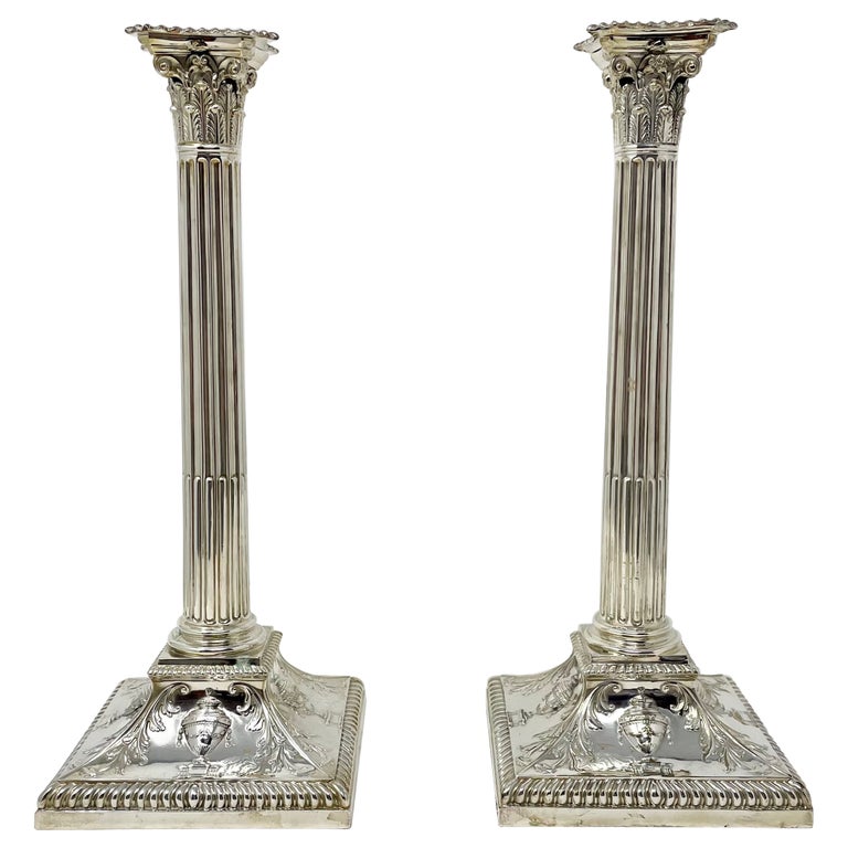 Pair Antique English Edwardian Silver Plated Candlesticks, Circa 1900's ...