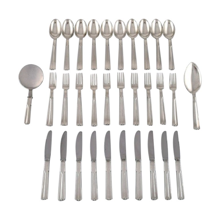 Hans Hansen Silverware No. 7, Art Deco Lunch Service in Silver for 10 ...